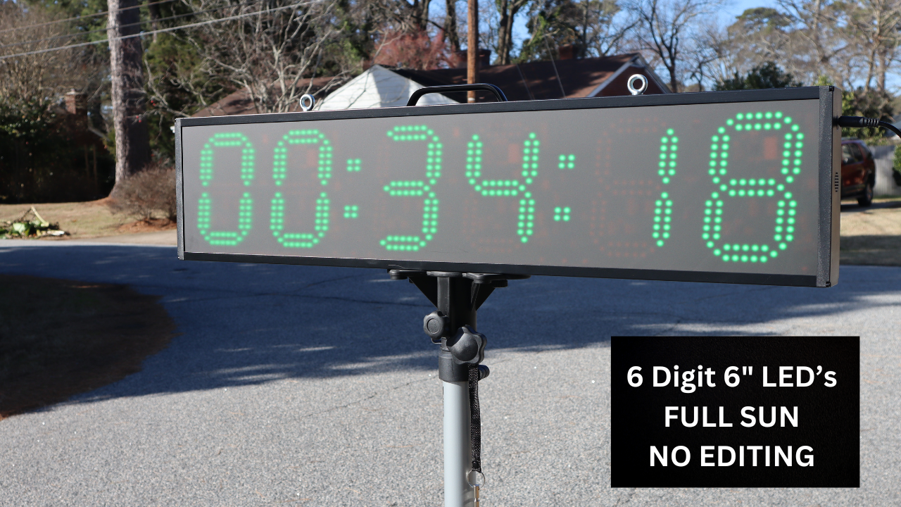 6 Digit Double Sided Racing Clock with 6" Green LED's – Running Clocks INC